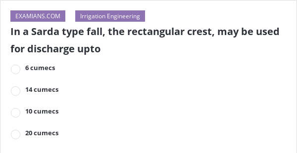 In a Sarda type fall, the rectangular crest, may be used for discharge ...