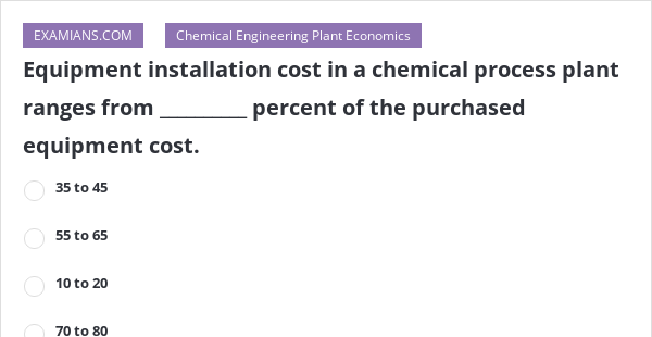 Equipment installation cost in a chemical process plant ranges from ...