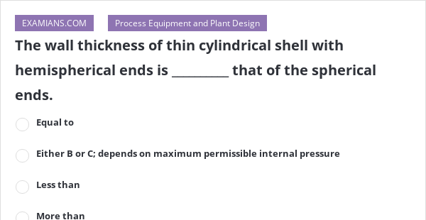 The wall thickness of thin cylindrical shell with hemispherical ends is ...