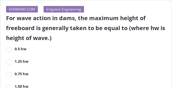 For wave action in dams, the maximum height of freeboard is generally ...