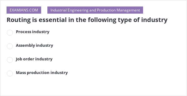 Routing is essential in the following type of industry | EXAMIANS