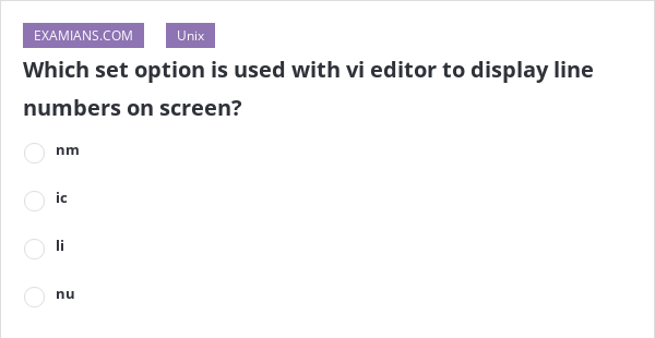 Which set option is used with vi editor to display line numbers on ...